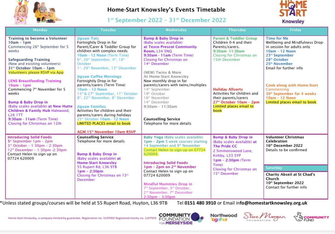 Timetables – Home-Start Knowsley